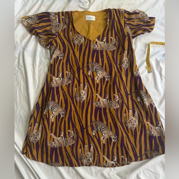 Adrienne | Dresses | Adrienne Purple And Gold Tiger Print Dress Size ...